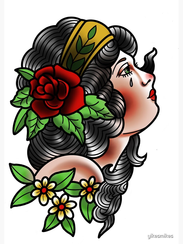 "American Traditional Girl (Color)" Sticker for Sale by yikesmikes ...