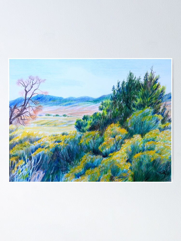 "blooming sage brush, Utah landscapes, Colored pencil drawing" Poster ...