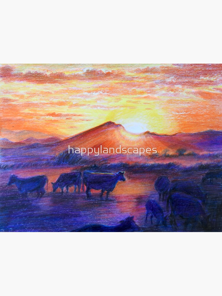 "orange sunset, cow silhouette cowboy art, " Sticker by happylandscapes ...