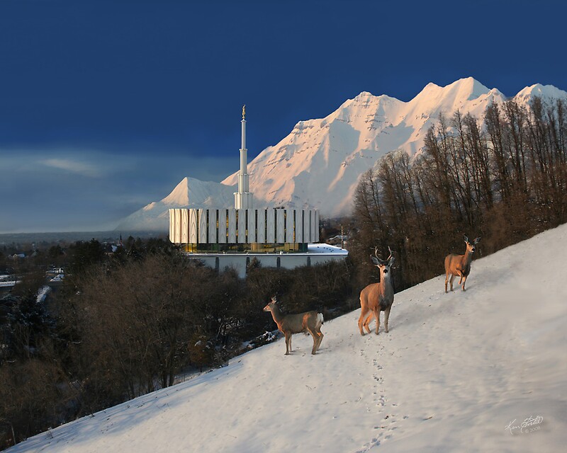"Winter Guests at the Provo Temple 20x24" by Ken Fortie | Redbubble