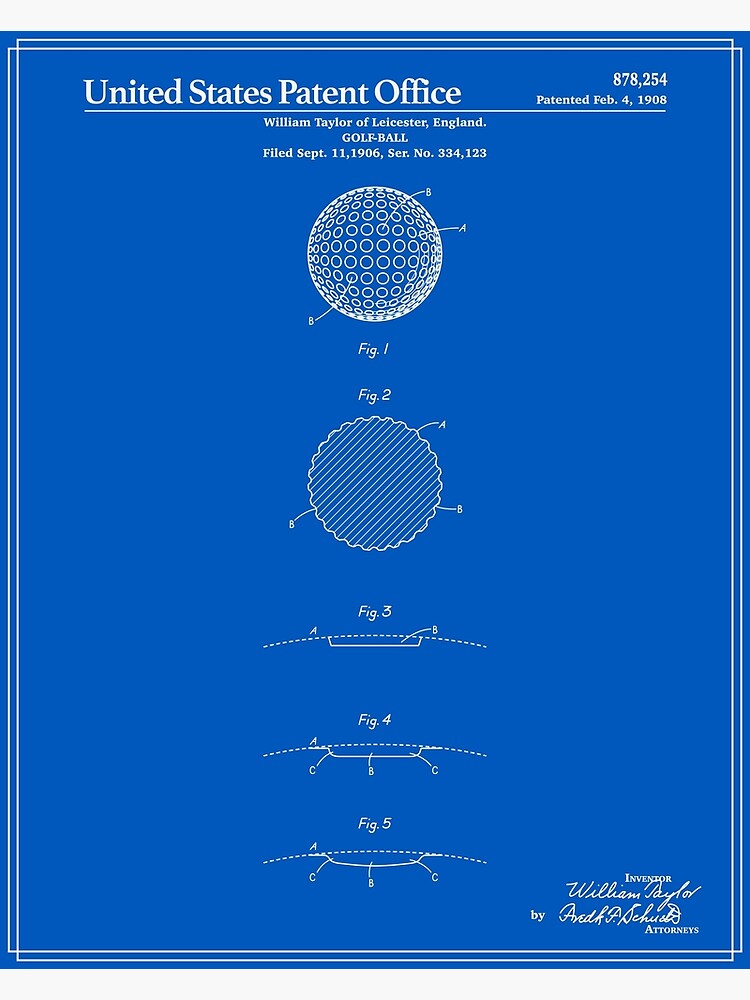 "Golf Ball Patent - Blueprint" Poster for Sale by FinlayMcNevin | Redbubble
