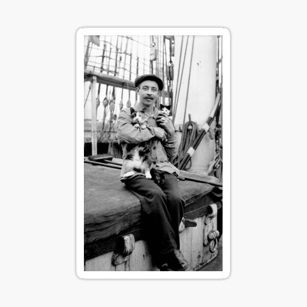 "Seaman with a ships cat and kitten" Sticker for Sale by anmm | Redbubble