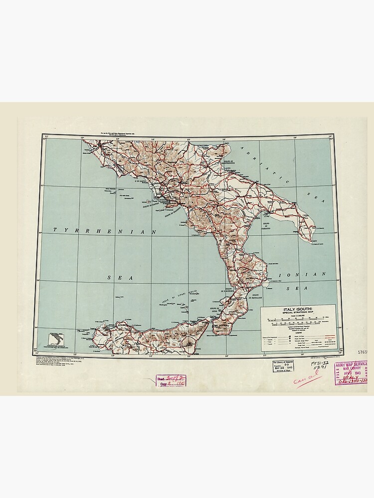 "Southern Italy World War II Strategic Map (1943)" Poster for Sale by ...