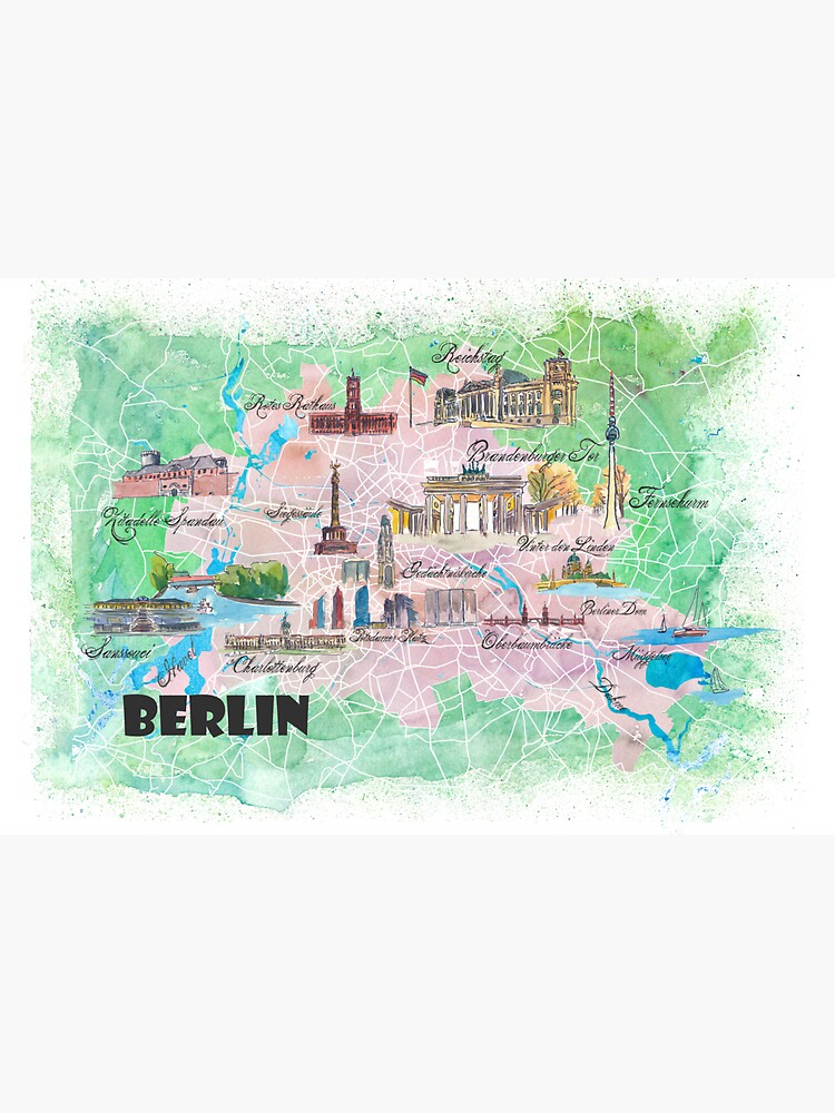 Pegatina «Mapa ilustrado de Berlín, Alemania, con los principales ...