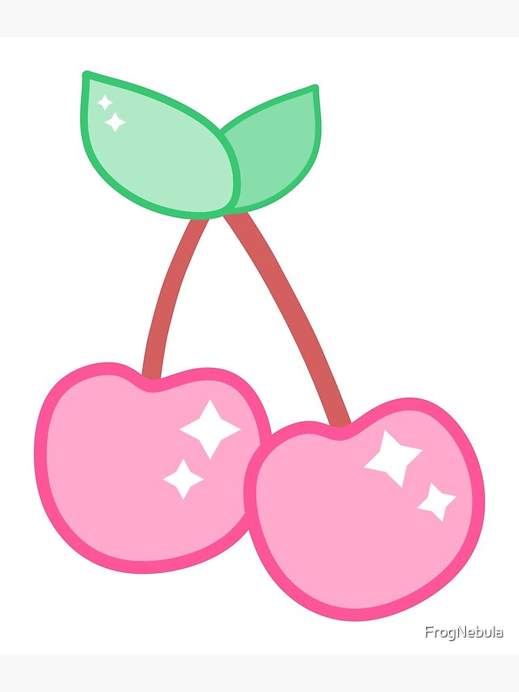 "Cute Kawaii Cartoon Pink Cherry Sparkle" Art Print by FrogNebula ...