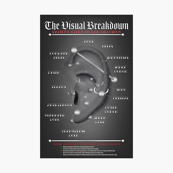 "Ear Piercing Infographic Chart" Photographic Print by Jarrod44 | Redbubble