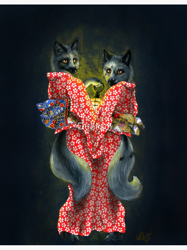"Glow - Conjoined Twins White Fox Kitsune With Lantern Wearing Yukata ...