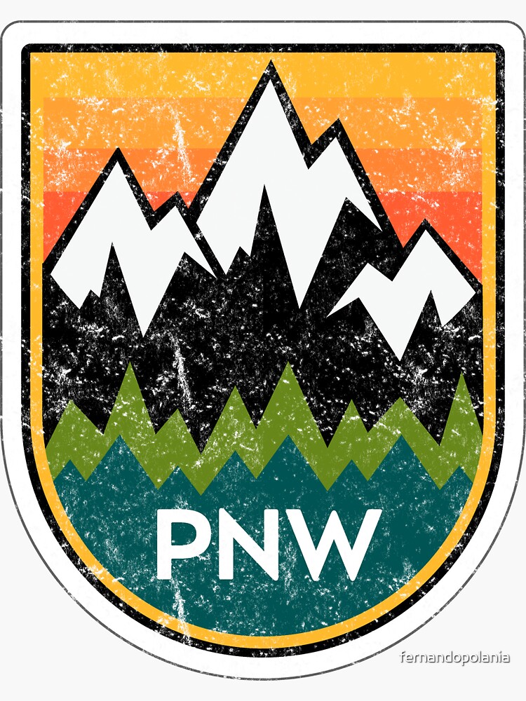 "PNW Pacific Northwest Colorful Mountain Trees Geometric Badge Design ...