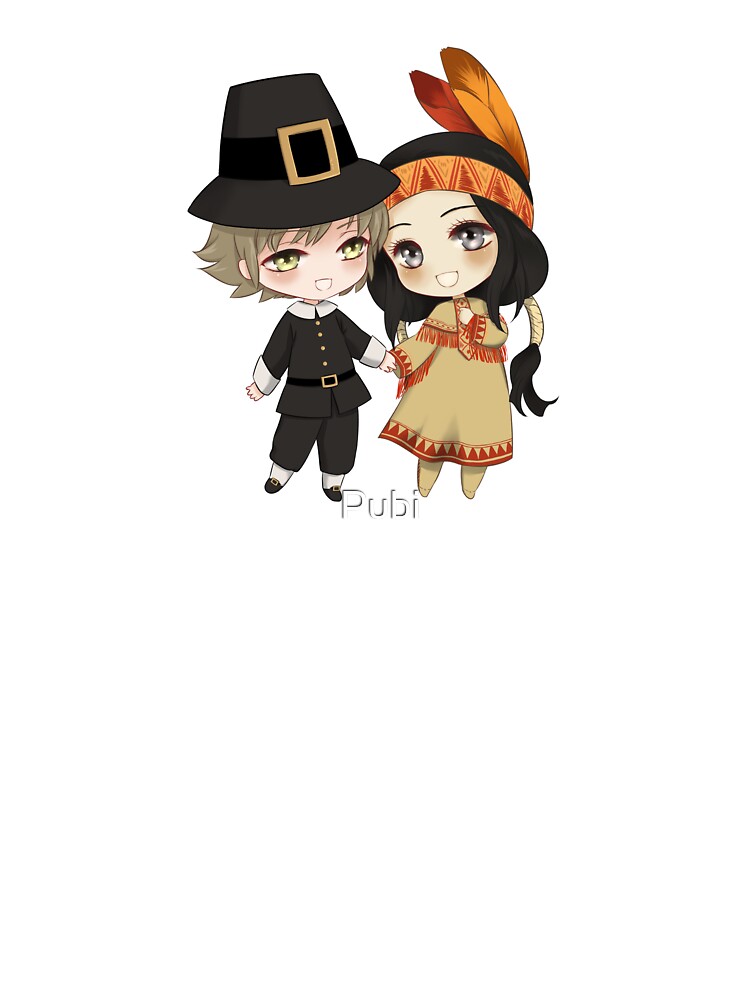 "Happy Thanksgiving Chibi Indian Pilgrim Anime" Kids T-Shirt by Pubi ...