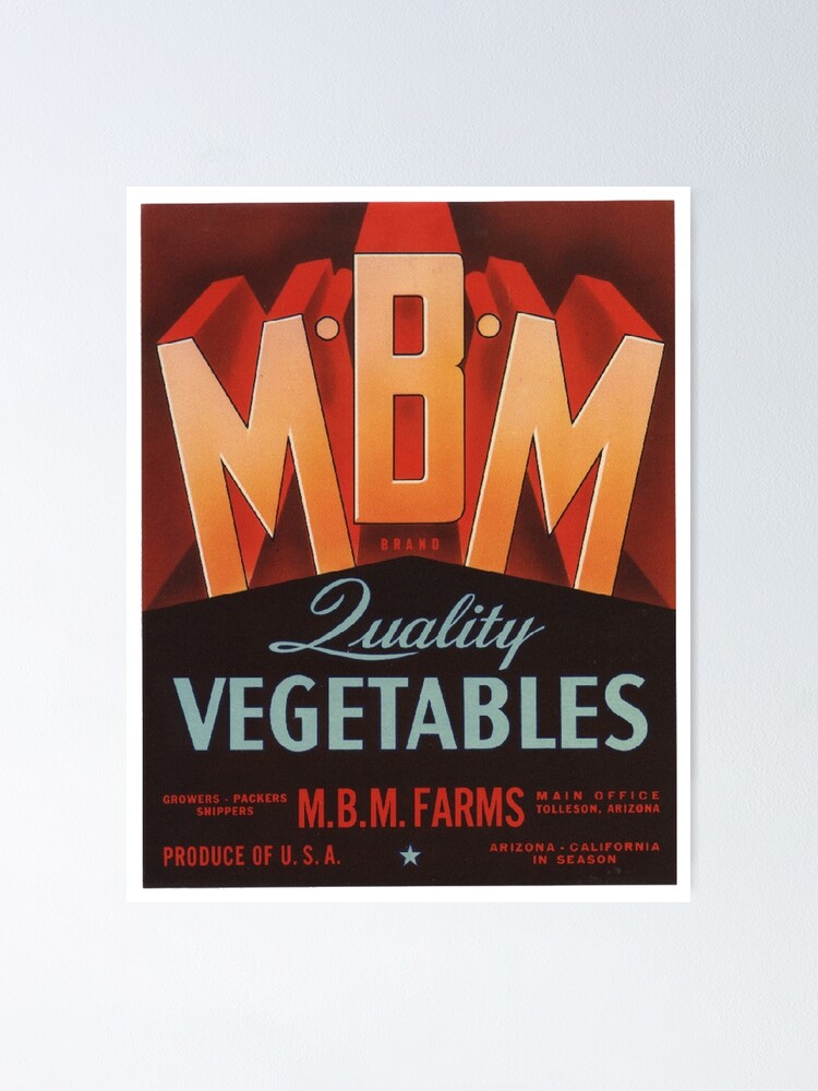 "Vintage Food Crate Label MBM Farms Arizona California Fruit Vegetable ...