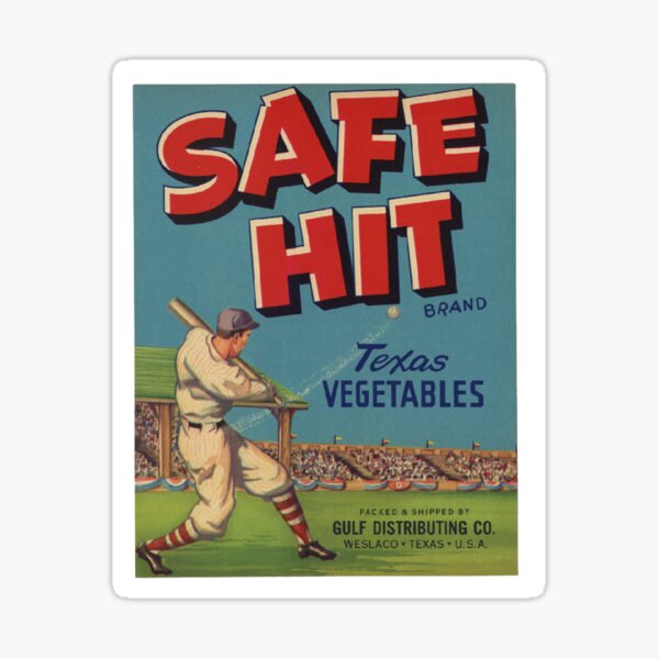 "Vintage Food Crate Label Safe Hit Baseball Player Hitting Home Run ...
