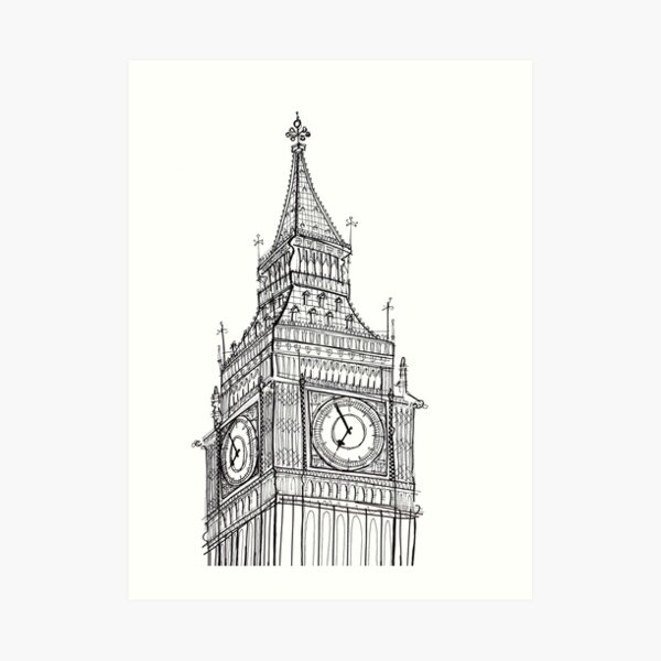 "Big Ben Clock Tower Drawing" Art Print for Sale by AdamRegester ...