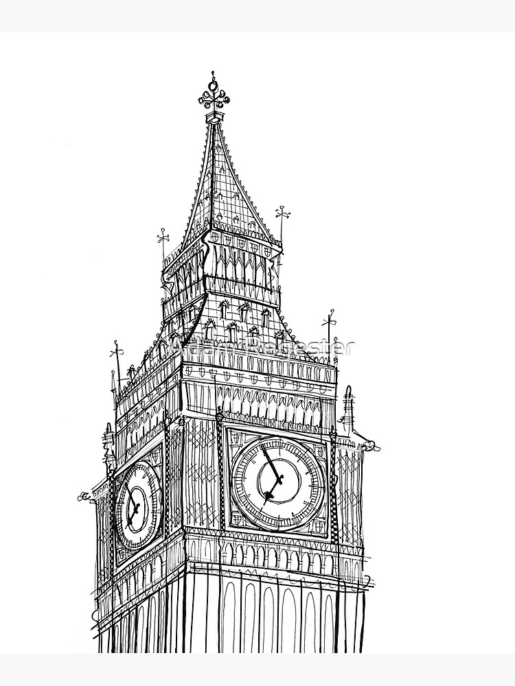 "Big Ben Clock Tower Drawing" Mounted Print for Sale by AdamRegester ...