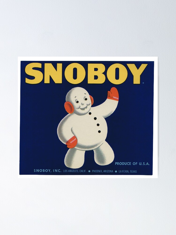 "Vintage Food Crate Label Snoboy Snowman Los Angeles California Texas ...
