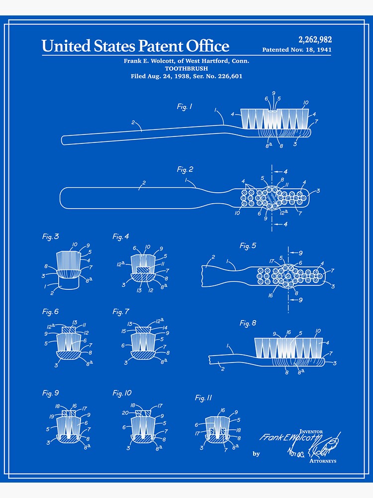 "Toothbrush Patent - Blueprint" Sticker by FinlayMcNevin | Redbubble