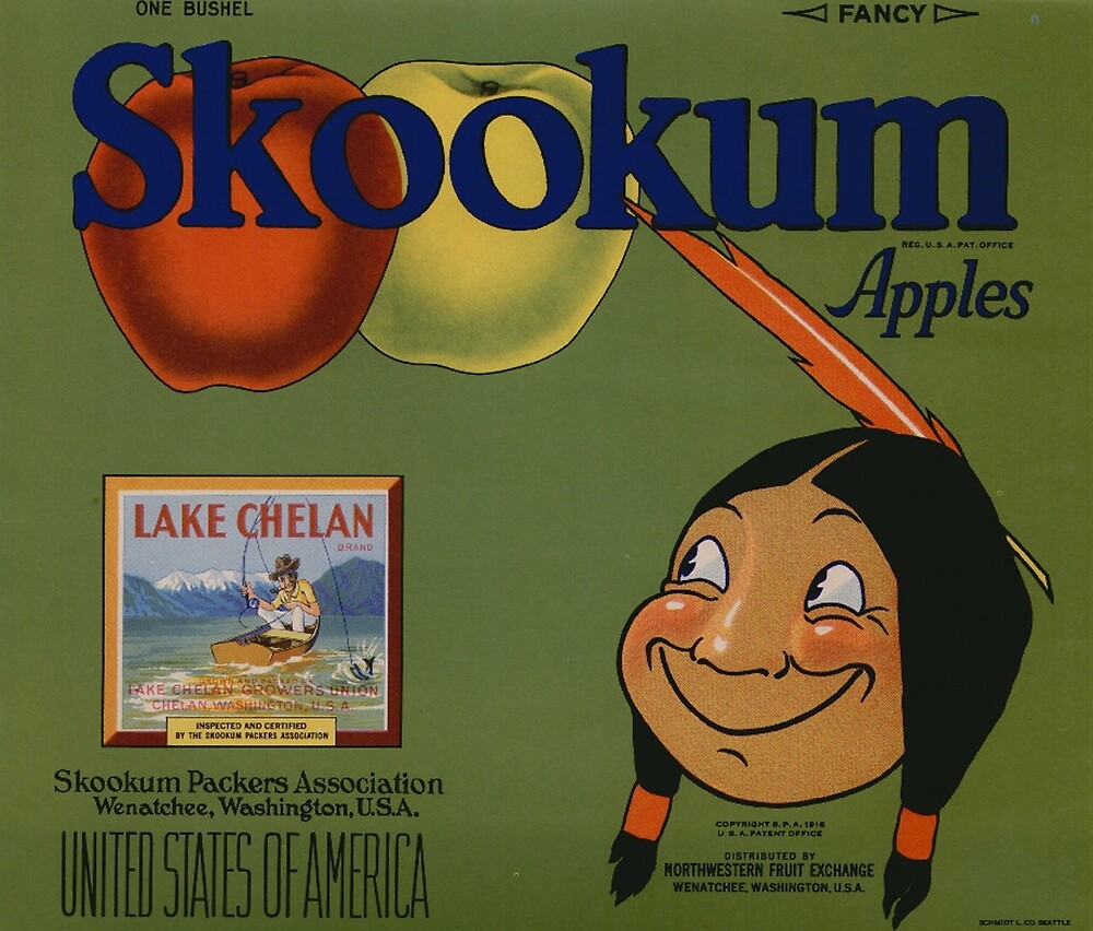 "Vintage Food Crate Label Skookum Indian Native American Washington ...