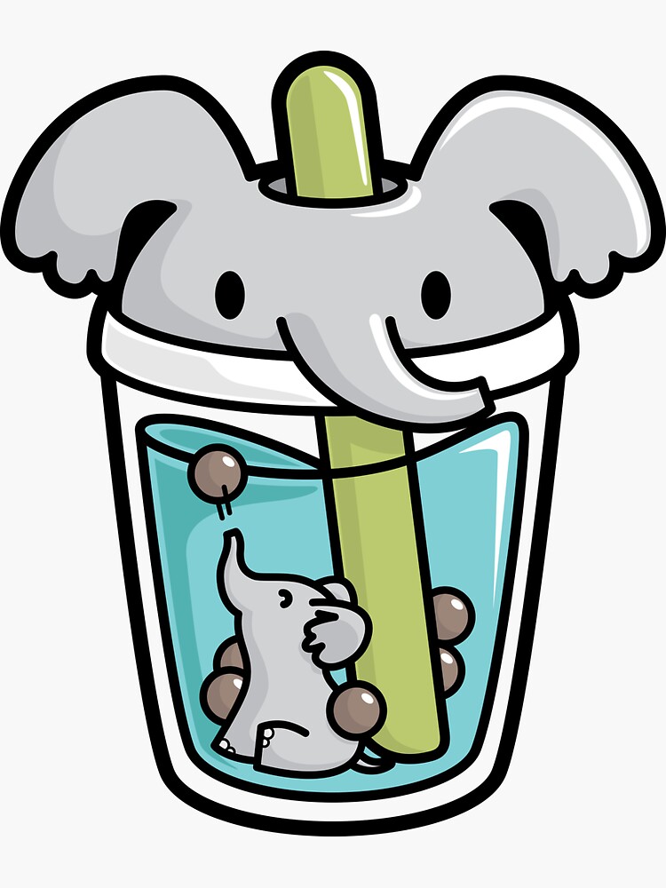 "Bubble Tea with White Cute Kawaii Elephant Inside" Sticker for Sale by ...