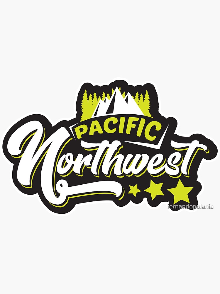 "PNW Pacific Northwest Stars ,Trees and Mountain Green Black " Sticker ...