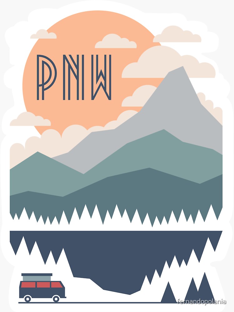 "PNW Pacific Northwest Travel Sunrise Mountain Badge" Sticker for Sale ...