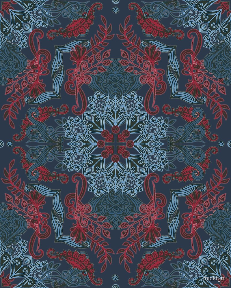 "Vintage Fancy - a Pattern in Deep Teal & Red" by micklyn | Redbubble