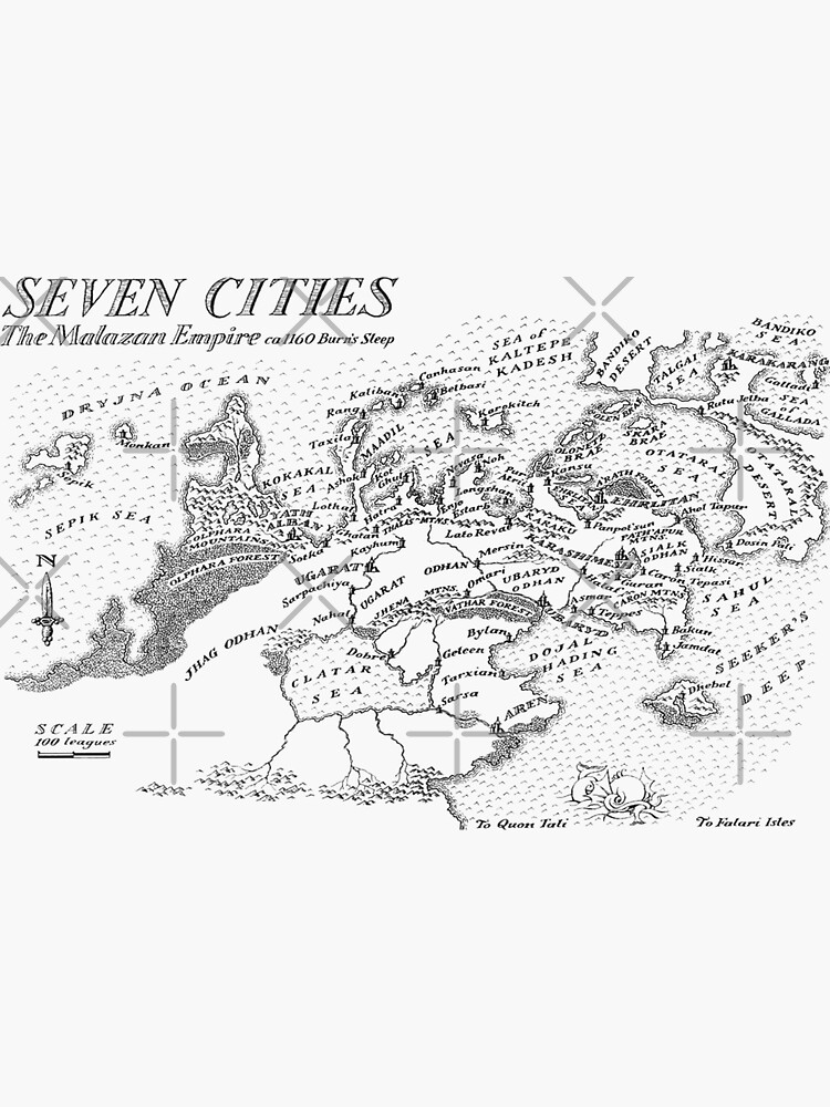 "Malazan Seven Cities Map White Design" Sticker for Sale by symbolized ...