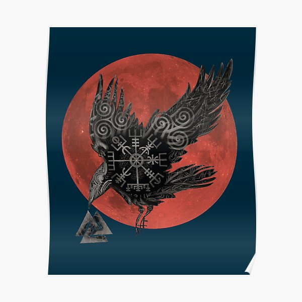 "Viking Norse Raven Runes Bloody Moon" Poster by Desha001 | Redbubble
