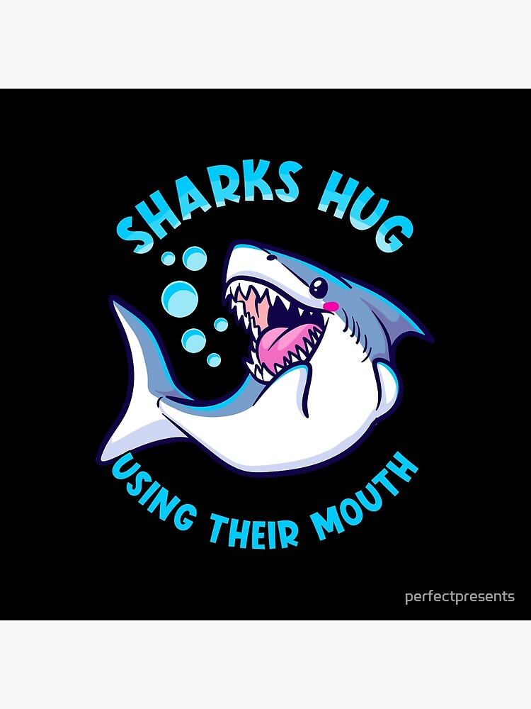"Sharks Hug Using Their Mouth Funny Shark Pun" Throw Pillow by ...
