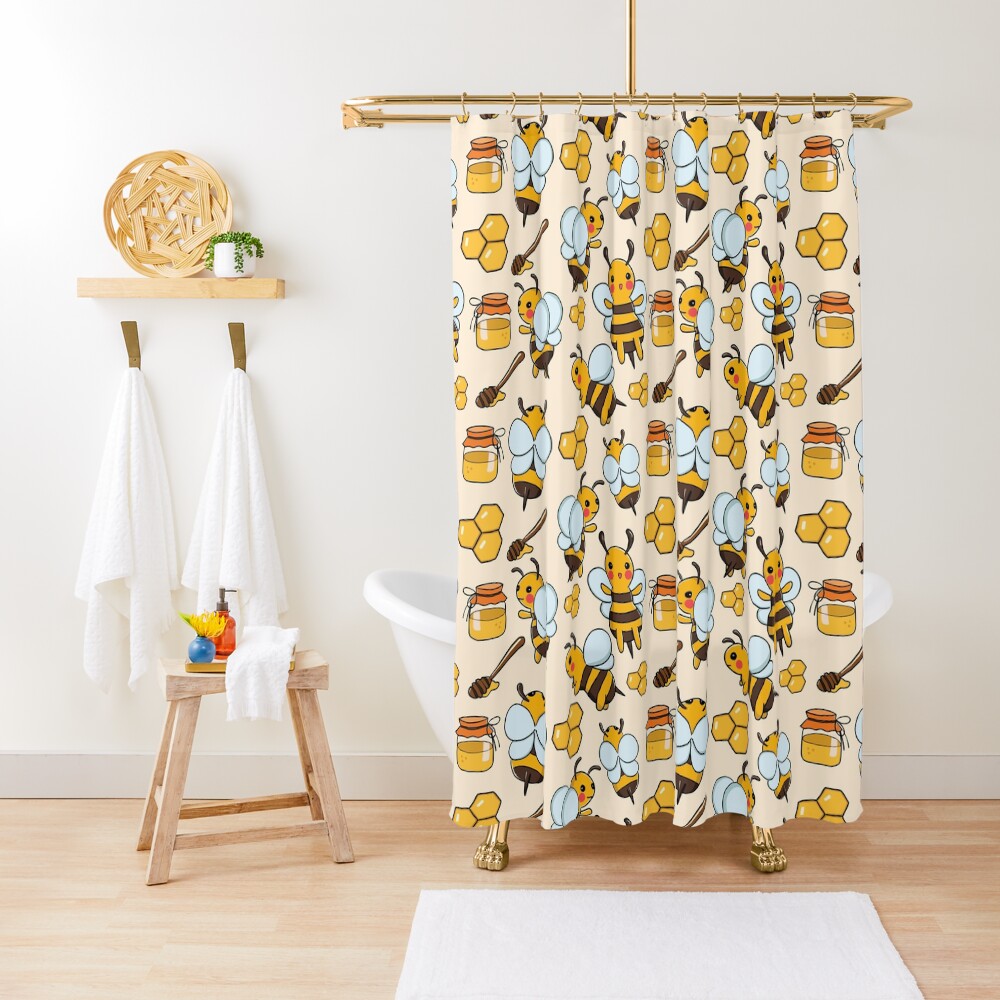 Cute Honey Bee Pattern Design Shower Curtain By Marioyama Redbubble