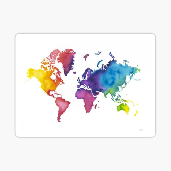 "Colorful Watercolor World Map" Sticker by juliachesnut | Redbubble