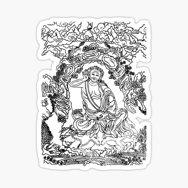 "Milarepa - Tibetan woodblock print (black)" Sticker for Sale by typhon ...