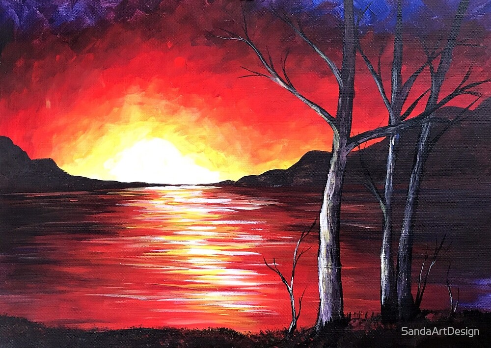 "Eye Catching Beautiful Hand Painted of Sunset " by SandaArtDesign ...