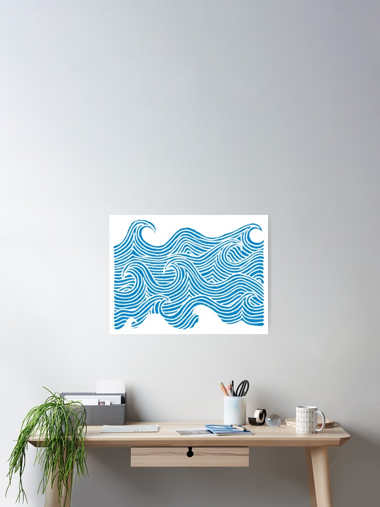 "BLUE AND WHITE WAVES - LINE DRAWING - OCEAN WAVES - RIVER RAPIDS ...