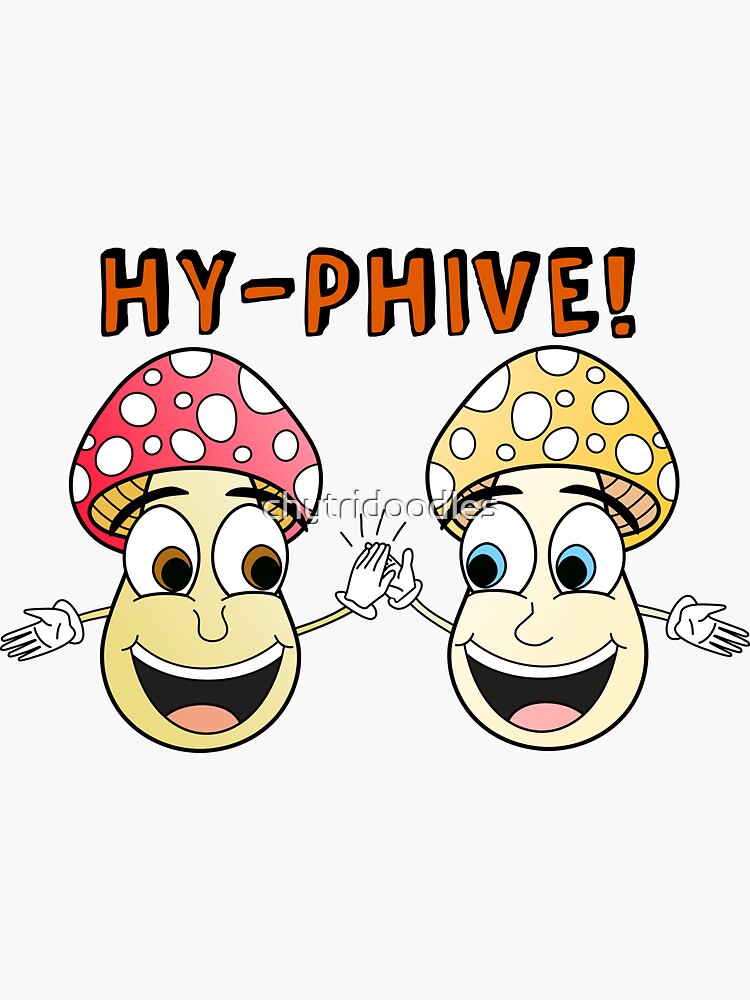 "Hy-phive Mushrooms (High-five)" Sticker by chytridoodles | Redbubble