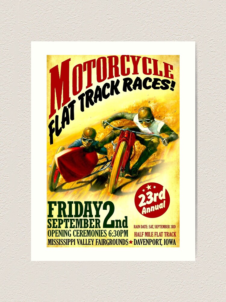 ""MOTORCYCLE FLAT TRACK" Vintage Racing Print" Art Print by posterbobs ...