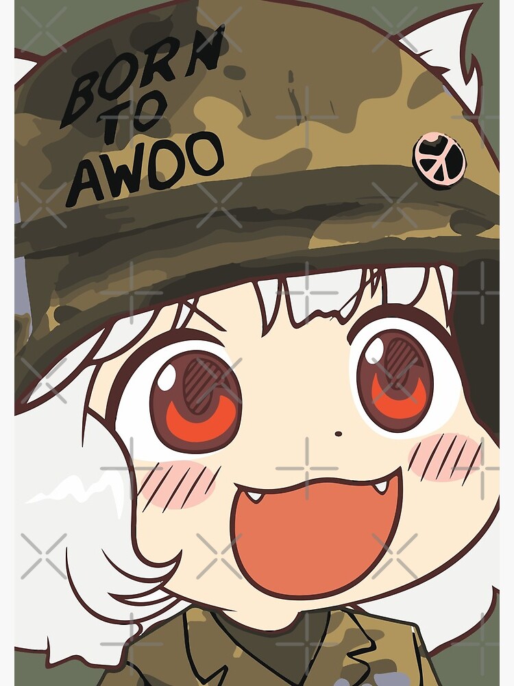 "Awoo Anime girl big smile Army Military Born to Awoo with Peace Symbol ...
