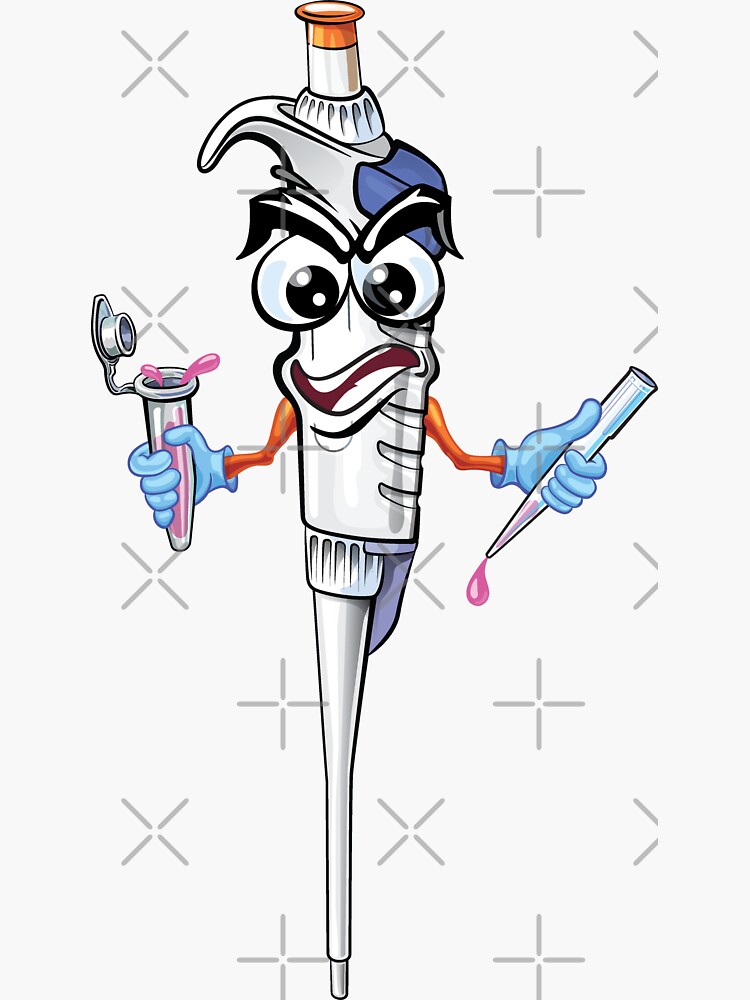"Frustrated Pipette Cartoon Character holding PCR Tube and Micropipette ...