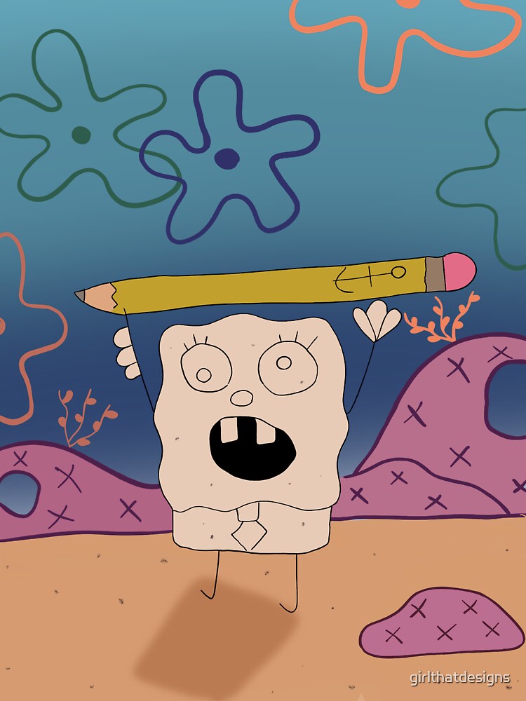 Pegatina «SpongeBob SquarePants Pencil Meme» de girlthatdesigns | Redbubble