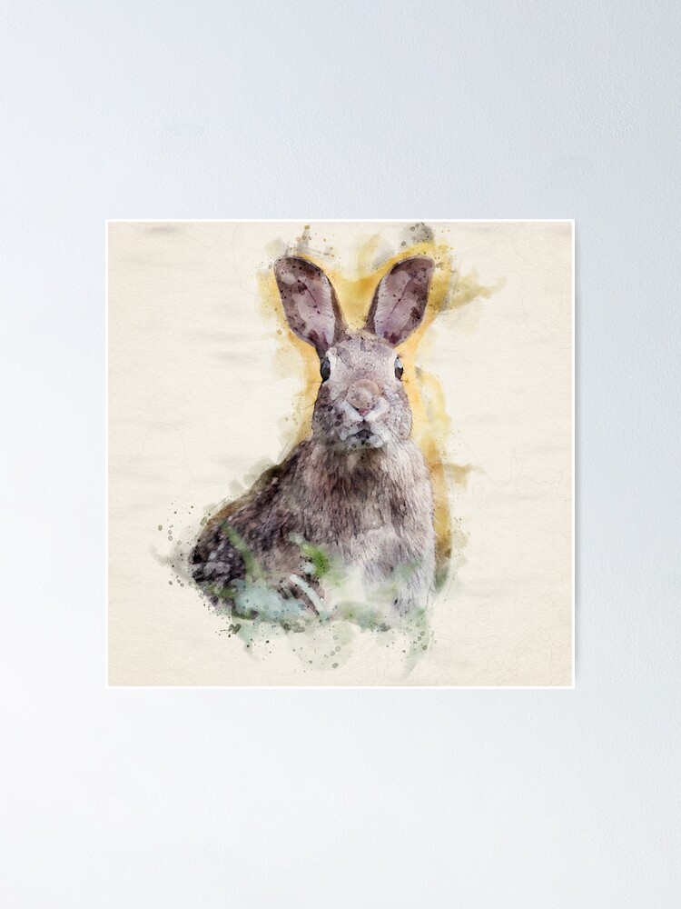 " Startled Rabbit | Wildlife Watercolor Illustration" Poster for Sale ...