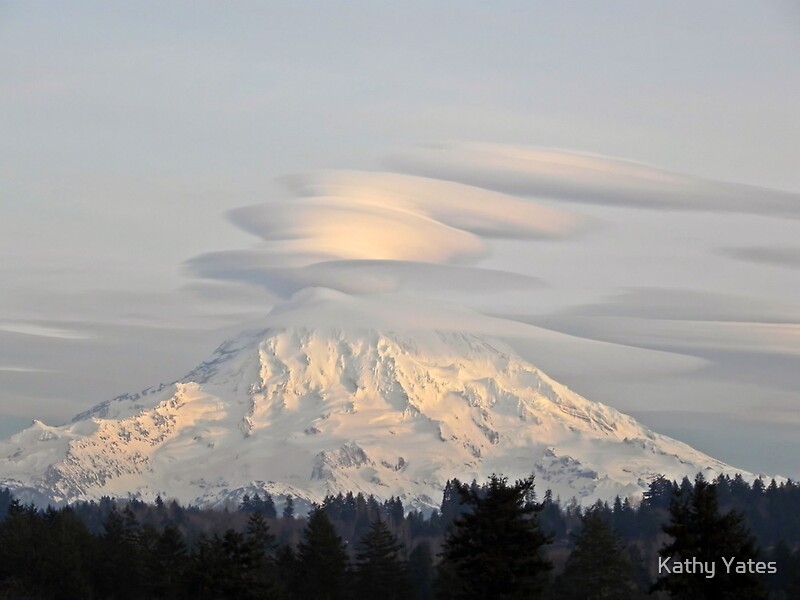 "Lenticular Clouds over Mount Rainier" by Kathy Yates | Redbubble