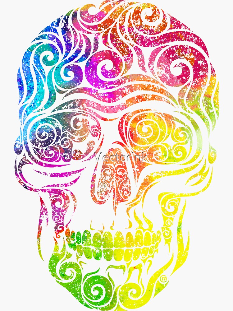"Swirly Skull (Color)" Sticker by CarolinaMatthes | Redbubble