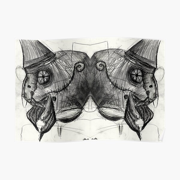 "two headed cyborg undead sad Bird Brain Parrot machine drawing" Poster ...