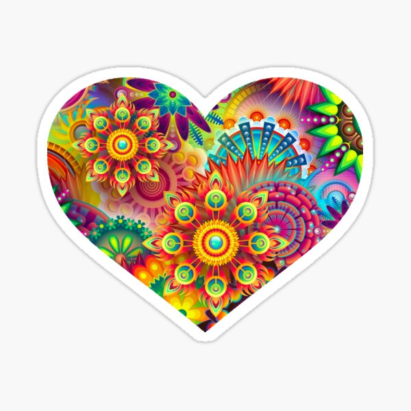 "Killer Psychedelic Black Light Flowers Rave Heart" Sticker for Sale by ...
