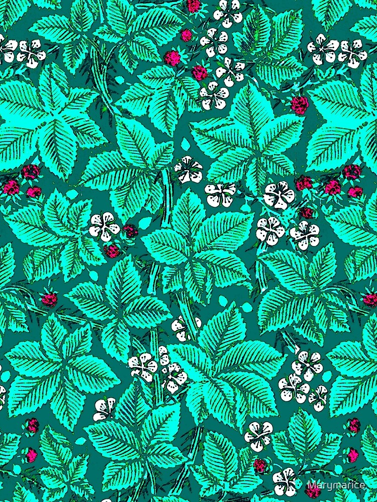 "Art Nouveau Strawberries and Leaves, Turquoise " Art Print for Sale by ...