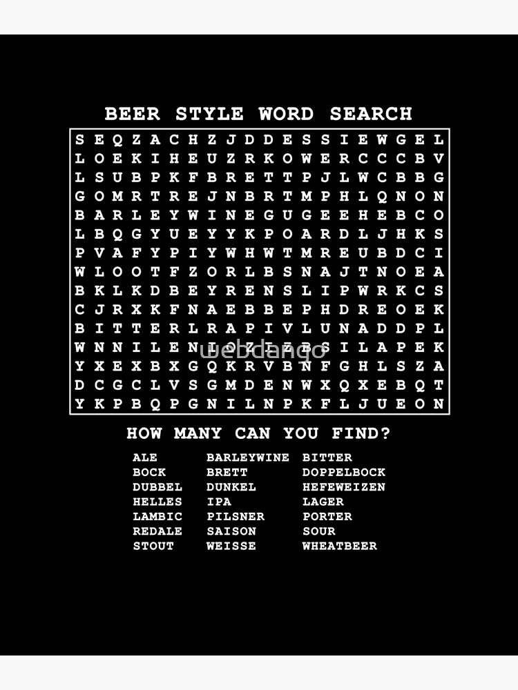 "Types of Craft Beer Word Search Puzzle " Poster for Sale by webdango ...