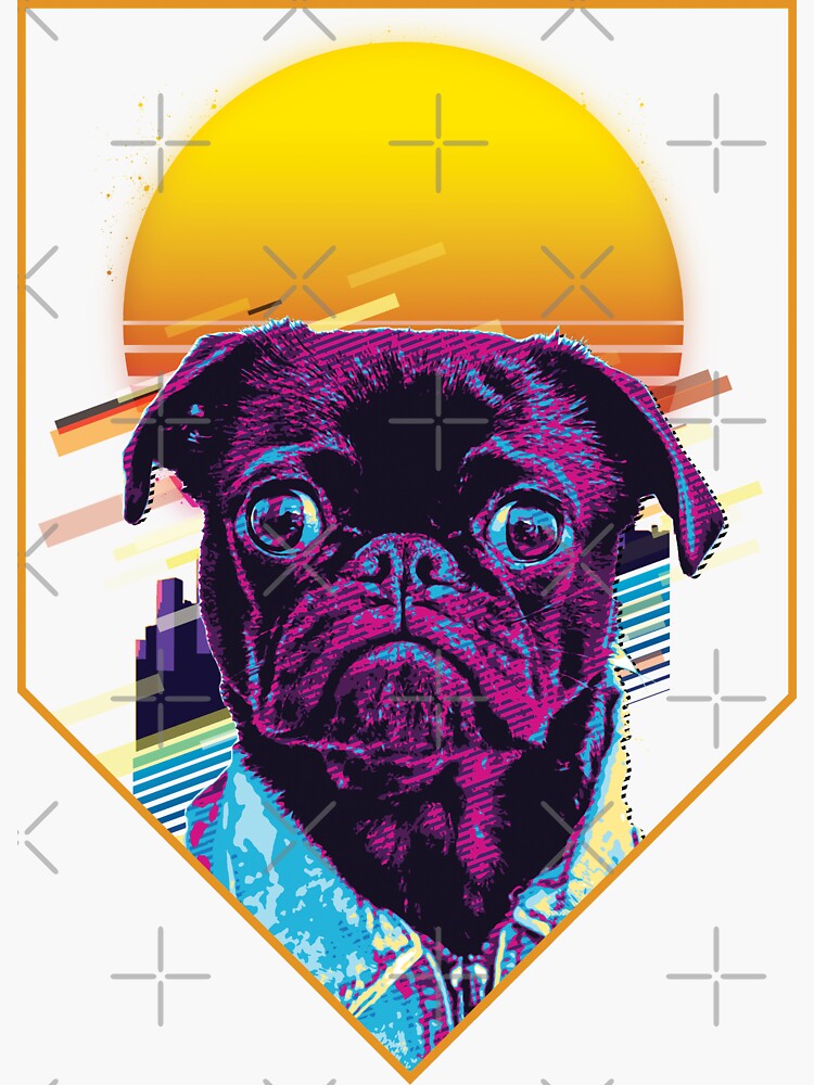 "Retro 80s Pug" Sticker for Sale by BGCollections | Redbubble