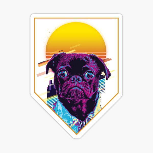 "Retro 80s Pug" Sticker for Sale by BGCollections | Redbubble
