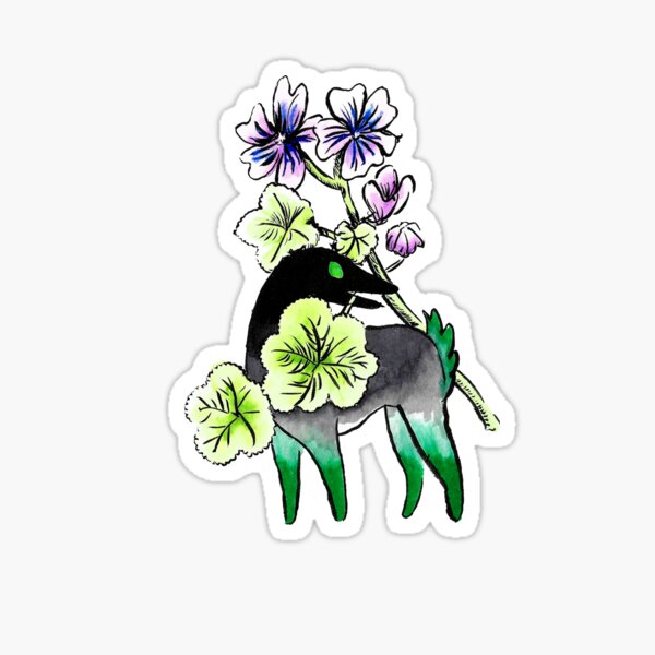 "Creepy Deer and Mallow Flower" Sticker by aimee-lockwood | Redbubble