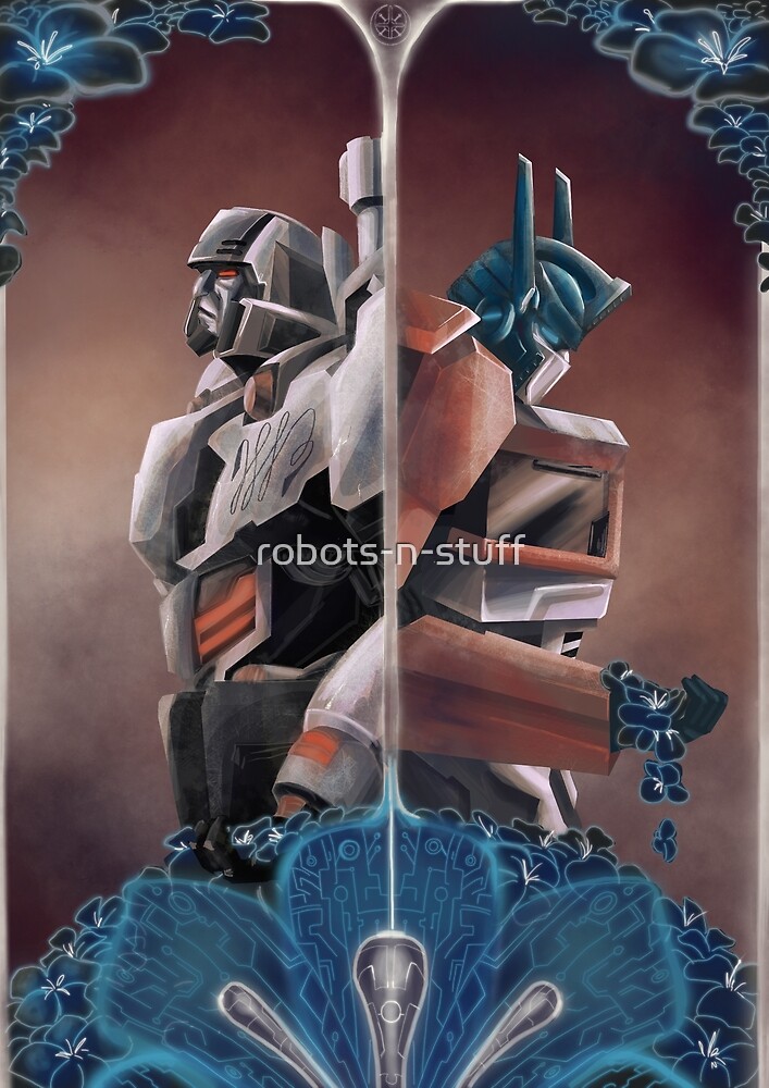 "Optimus and Megatron and the Blue Flowers" by robots-n-stuff | Redbubble