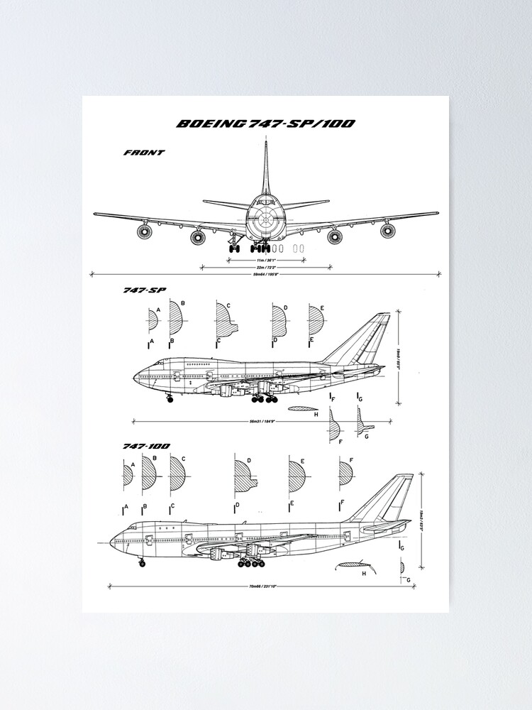 "Boeing 747-SP and 747-100 Blueprint" Poster for Sale by RHorowitz ...