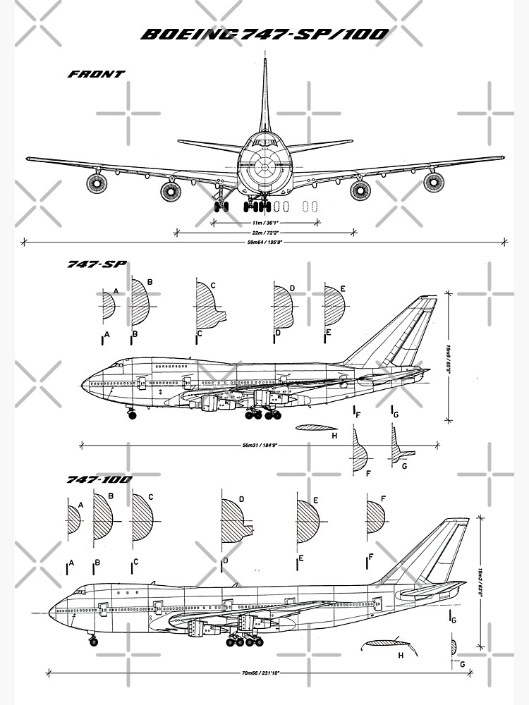 "Boeing 747-SP and 747-100 Blueprint" Sticker for Sale by RHorowitz ...